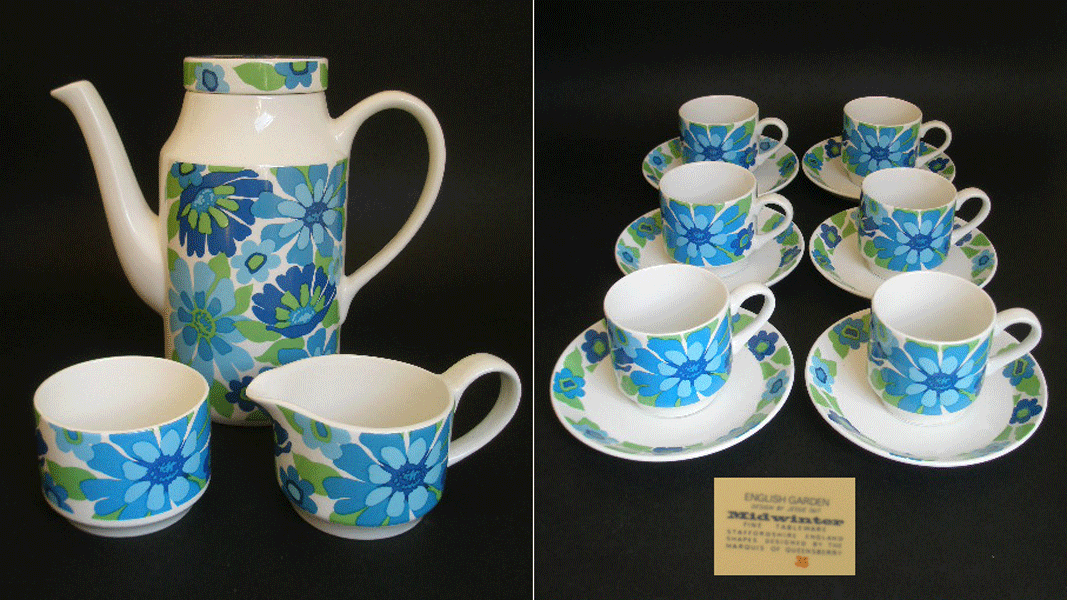 MIDWINTER ENGLISH GARDEN COFFEE SET DESIGNED BY JESSIE TAIT IN 1967 ON ...